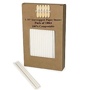 Perfectware 7.75 Jumbo Paper Straw Un 100 7.75" Jumbo Paper Straw Unwrapped (Pack of 100)