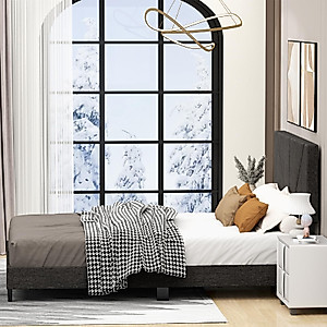 Wakefit Queen Bed Frame with Adjustable Headboard, Linen Upholstered Platform Bed Frame with Wood Slats Support, Mattress Foundation, No Box Spring Needed (Grey Twill)