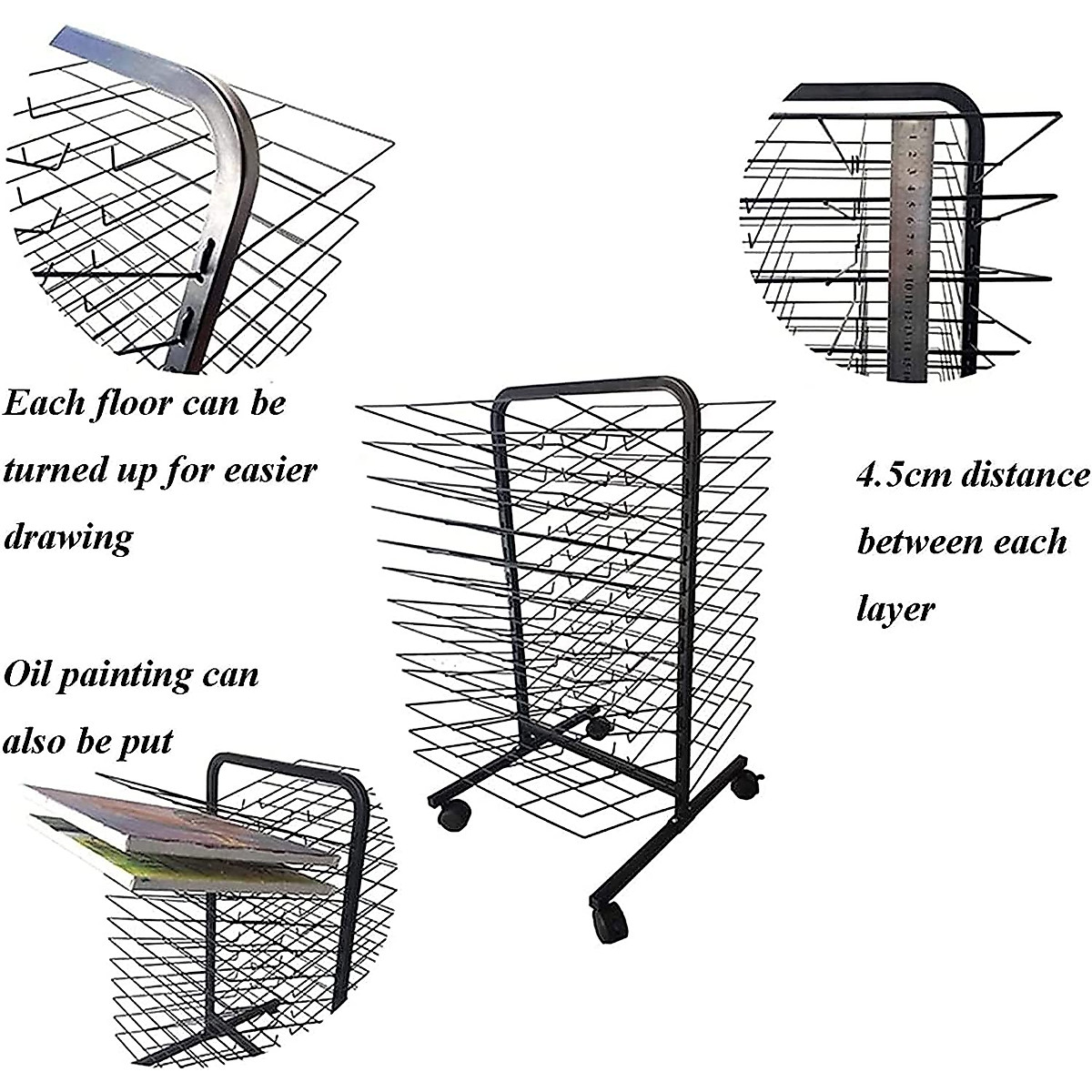 Art Drying Rack, 26 Tier Mobile Art Drying Rack with Wire Rack for Artwork, Drying and Printing Rack, Perfect for Schools and Art Clubs