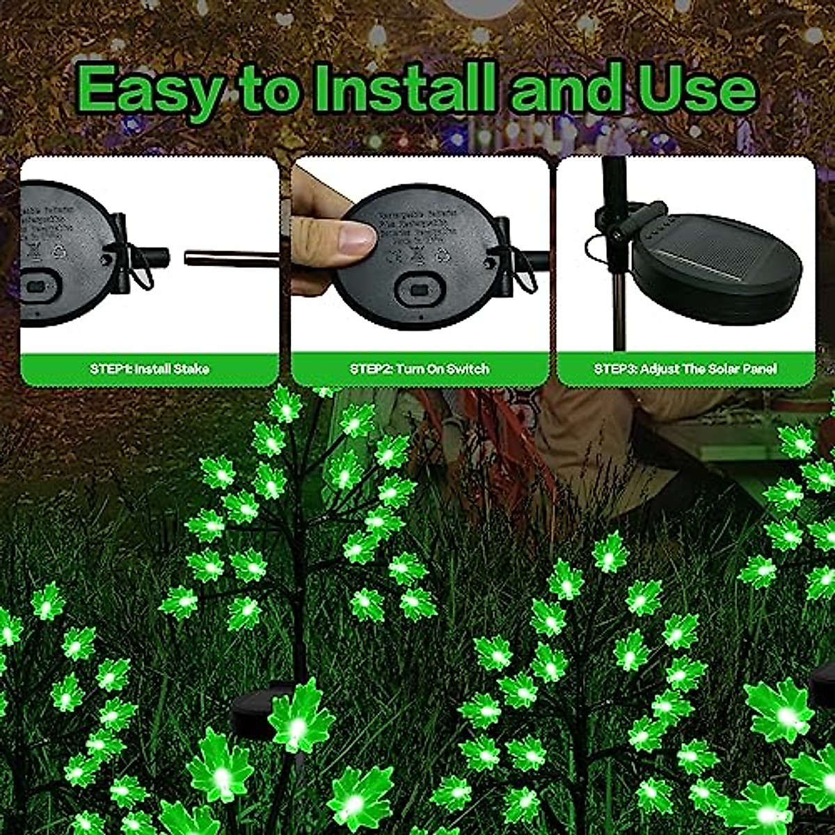 Thanksgiving Decorations Outdoor Solar Lights - 2PACK 40LED Maple Tree Solar Thanksgiving Lights for Fall Decorations,Waterproof Solar Fall Lights for Autumn Harvest Festivals Outside Yard Decor,Green