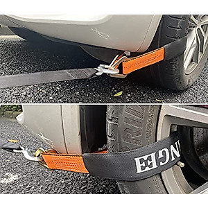 ORANGEE 4 Pack 2 Inch x 36 Inch Axle Tie Down Strap with Sleeve and D-Ring - 10,000LBS Capacity - Bright Orange Color - for Car Trailer, Towing, Hauling