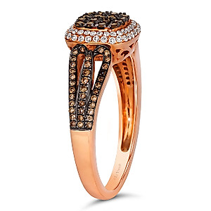 LE VIAN 1/2 Carat Chocolate and White Diamond Statement Cluster Ring for Women in 14k Rose Gold (Brown/G-H, VS2-SI1, cttw) Promise Anniversary Ring Size 7 by LeVian
