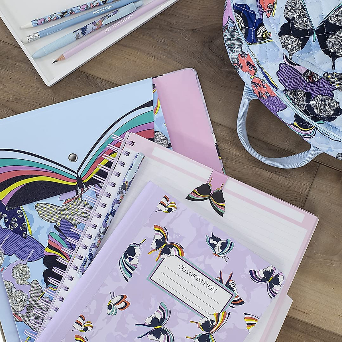 Vera Bradley Planner Accessories Pack, Fits Inside All VB Spiral Planners, Snap-In Pocket Folder with List Pad, Sticker Sheet, Gel Pen, and Magnetic Page Keeper, Butterfly By