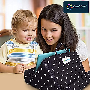 ComfView The Tablet Pillow - Soft Bed Stand Compatible with iPads, Tablets, Books, Smartphone, Magazines - Lap Wedge Mount for Reading, Gadgets, Watching Movies - 11x12x6-Inch (Black White Polka Dot)