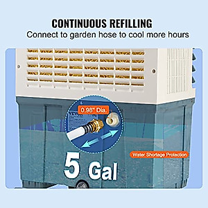VEVOR Evaporative Air Cooler,100W 1400CFM Swamp Cooler with 5 Gallon Water Tank,Humidifying,3 Modes & Speeds Portable 3-IN-1 Cooling Fan,Energy-Saved Air Cooler for 550 Sq.Ft Indoor or Outdoor