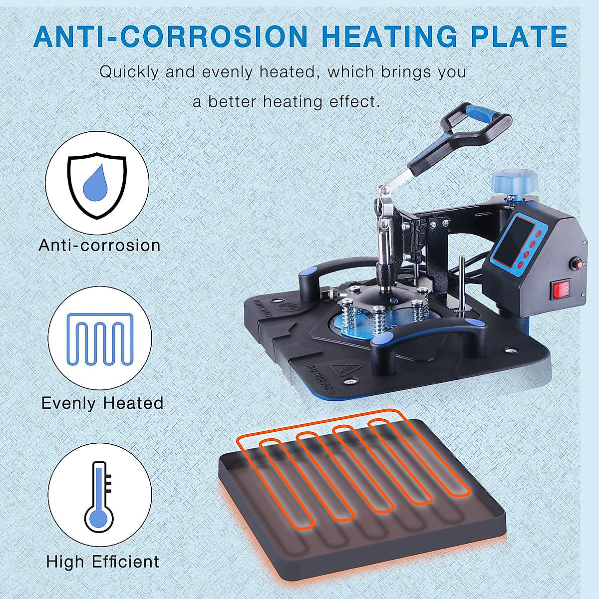 HORGELU Upgraded 5 in 1 Heat Press Machine 15 x 15 Inch Heat Transfer Machine 360-Degree Swing Away Combo Heat Press for T Shirt Mug Hat Plate Cap