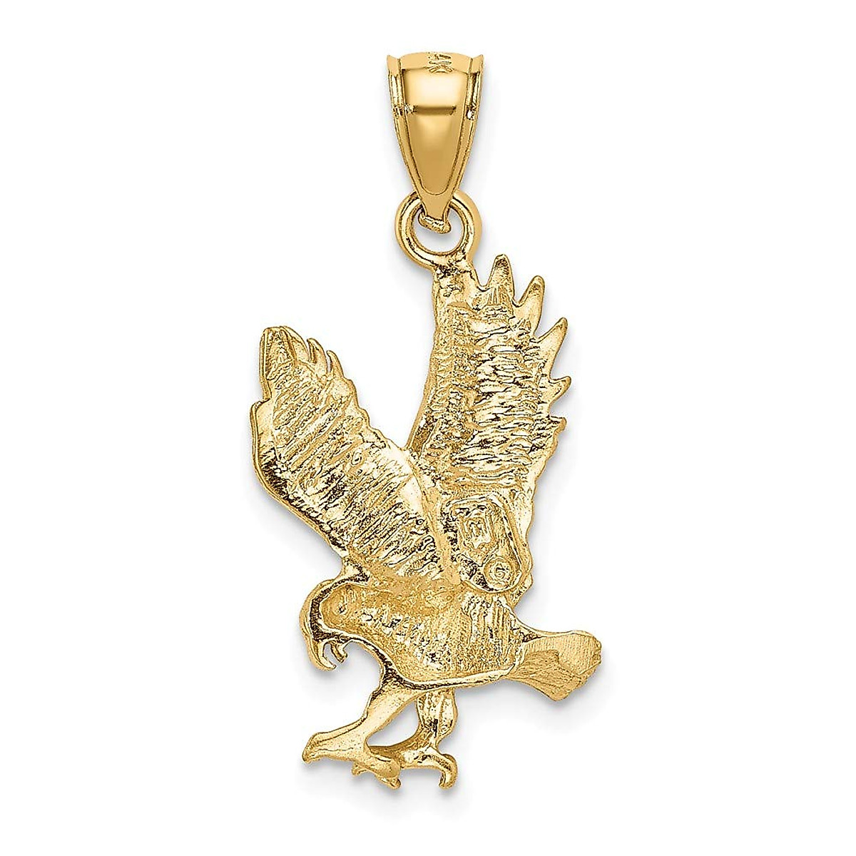 Solid 14k Yellow Gold Diamond-cut Eagle Brushed Matte Finish Pendant Charm - 27mm x 14mm