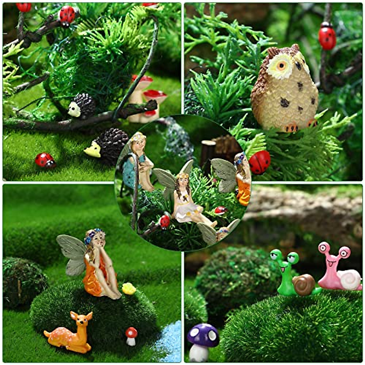 120 Pieces Fairy Garden Kit Fairy Garden Accessories Fairy Garden Animals Garden Miniatures Fairies Miniature Figurines Micro Landscape Ornaments Garden DIY Kit for Outdoor Garden Yard Lawn