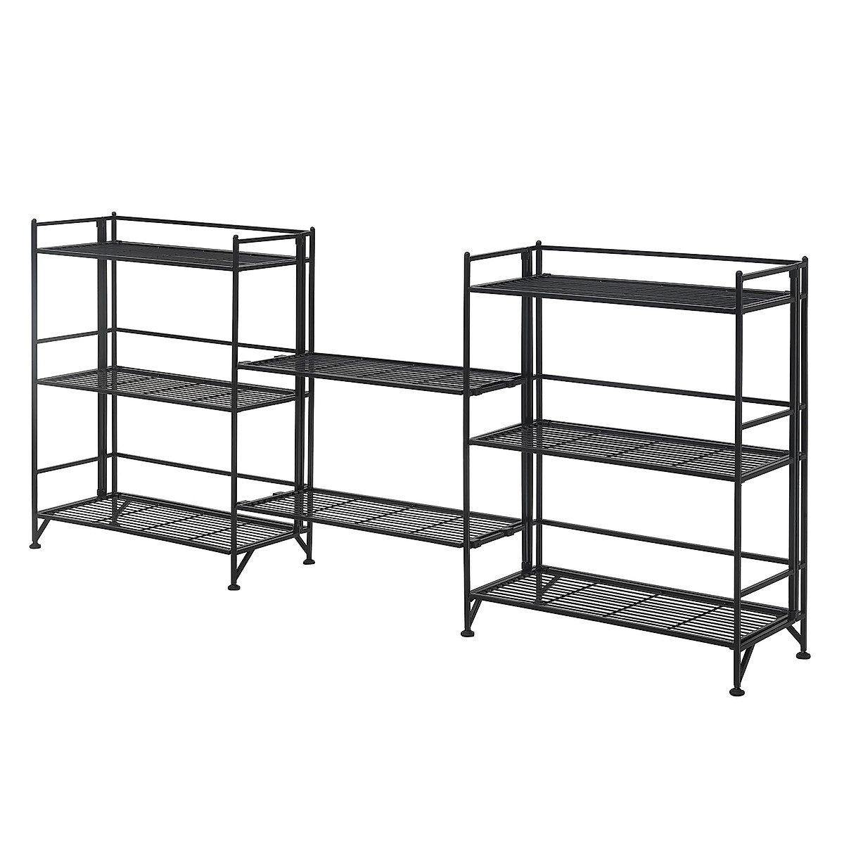 Convenience Concepts Xtra Storage 3 Tier Wide Folding Metal Shelves with Set of 2 Extension Shelves - Organizer for Living Room, Office, Bedroom, Garage, Kitchen, Bathroom, Black