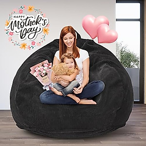 Homguava Bean Bag Chair: Teardrop Bean Bags with Memory Foam Filled, Compact Beanbag Chairs Soft Sofa with Corduroy Cover (Black)