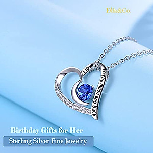 ELDA & CO. Birthday Gift for Women September Birthstone Blue Sapphire Necklace Mom Wife I Love You to the Moon and Back Jewelry Sterling Silver for Her