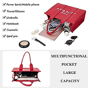 JQAliMOVV The Tote Bags for Women - Large PU Leather Tote Bag Trendy Travel Tote Bag Handbag Top-Handle Shoulder Crossbody Bags (Red)