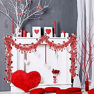 KIMOBER 33 Ft Valentine's Day Tinsel Garland,Red White Heart Metallic Hanging Garland for Party Decoration Supply