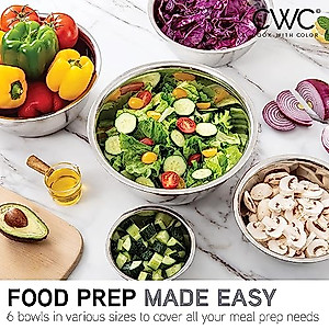 COOK WITH COLOR Stainless Steel Mixing Bowls - 6 Piece Stainless Steel Nesting Bowls Set includes 6 Prep Bowl and Mixing Bowls