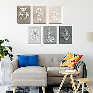 BINCUE Neutral Botanical Plant Canvas Wall Art Decor 6 Pieces Rustic Farmhouse Wall Art for Living Room Bedroom and Bathroom,Canvas Paintings Print Set Decor Wall Art 12"x 16"