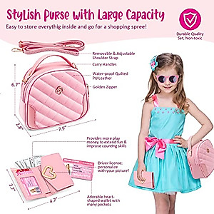 Kids Pretend Play Little Girl Purse Accessories, Princess Toy Cell Phone Fake Makeup Handbag Wallet Sunglasses Keys Credit Card Water Bottle Birthday Gifts Toys for 3 4 5 6 7 8 9 10+ Year Old Girls