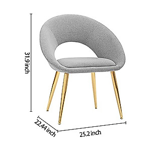 CangLong Upholstered Accent Arm Chairs with Natual Color Metal Legs for Kitchen, Dining, Living, Guest, Bed Room, Set of 2, Grey