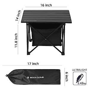 ROCK CLOUD Portable Camping Table Ultralight Aluminum Camp Table Folding Compact Beach Table with Storage Bag for Camping Hiking Backpacking Outdoor Picnic(Reinforced frame-Small)
