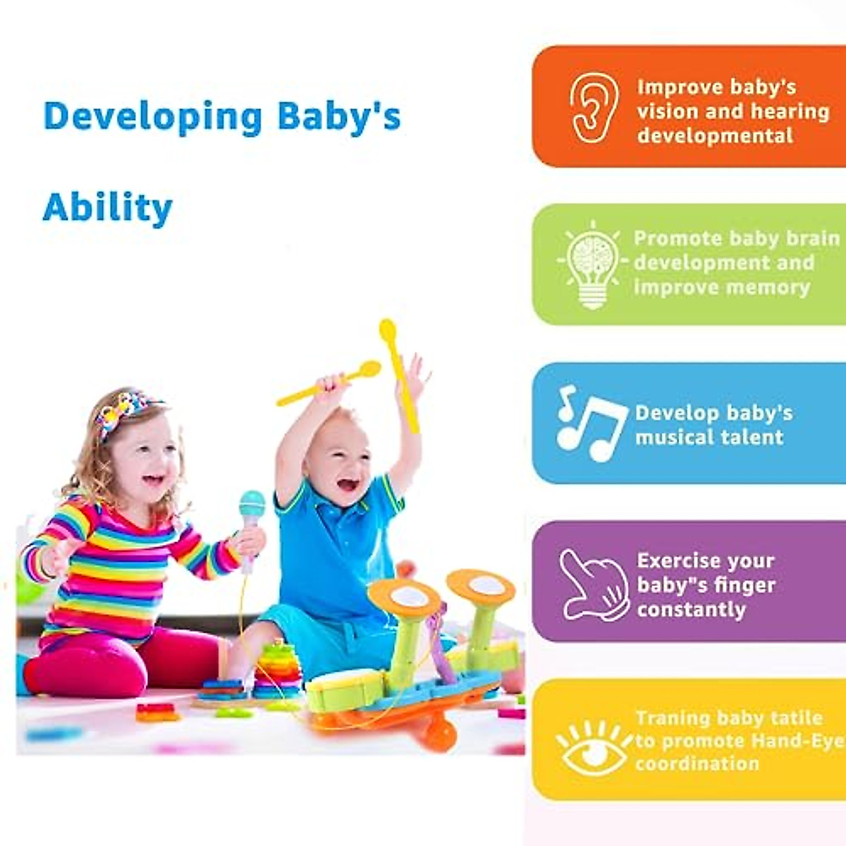 Drum Set for Toddlers 1-3, Baby Drum Set with Microphone, Kids Drum Sets for 2-5, Toddler Drum Set Toys for 1 2 3 Year Old Boy Birthday Christmas for Babies Boy Girl 6 12 18 Month