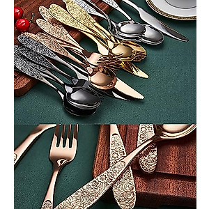 Taiyoko Silverware Set Flatware 32-Piece Retro Cutlery，Mirror Polished，Stainless Steel，Kitchen Utensils Tableware Service with Steak Knives Dinner Fork Knife Spoon