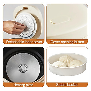 NUNET Electric Rice Cooker, Portable 6-1 Multi-Functional Smart Food Steamer Time Control 400W Mini Cooker 2QT 3 Cups Uncooked/5 Cups Cooked for Soup Grain Oatmeal w. Non-Stick Inner Pot