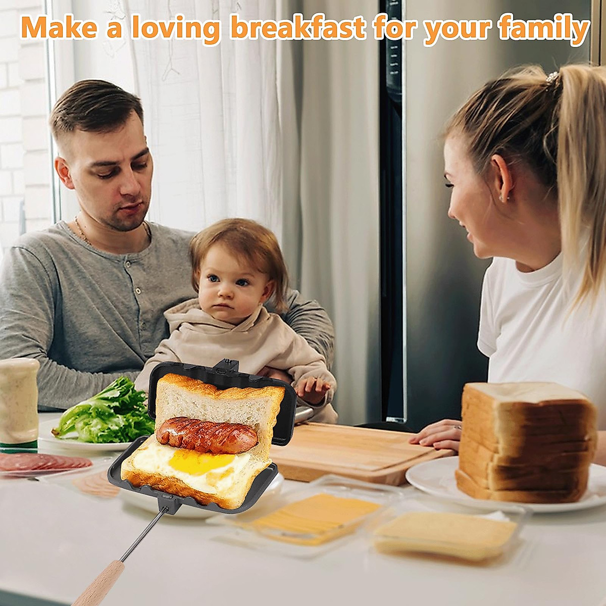 4w1h Sandwich Maker, Double-Sided Sandwich Baking Pan with Removable Handle, Non Stick Breakfast Sandwich Maker Grill Pan for Breakfast Pancakes, Omelets, Frittatas, Bread and Toast