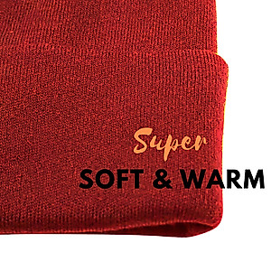 lycycse Womens Beanies for Winter Cuffed Beanie Hats with Smile Face Patch Knit Acrylic Slouchy Beanie Ski Hat Warm Skull Cap Red