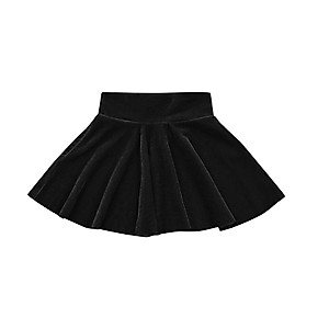 GOOCHEER Infant Toddler Baby Girl Pleated Skirt Velvet High Waist Mini Skirt Fall Warm Princess Skirt Casual (Black, 6-12 Months)
