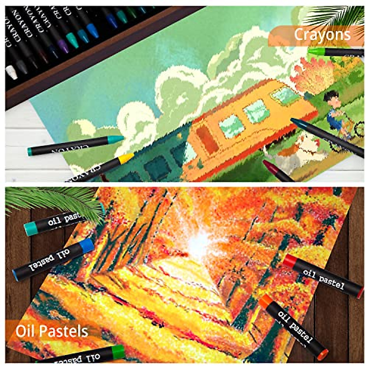 Art Supplies, Tanmit 141-Piece Deluxe Art Set Painting Drawing Kit with Artist Sketch Pad, Oil Pastels, Colored Pencils, Crayons, Watercolor Cakes, Wooden Art Box for Adults Beginners