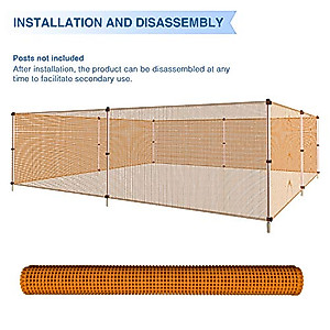 E&K Outdoor Fence Screen for Veggie Garden Backyard Chicken Yard Mesh Net Safety Fence Barrier for Dogs Rabbits Puppy Balcony Deck Patio Porch 3'H x 129'L Orange