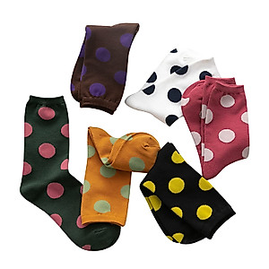 BonjourMrsMr Womens Socks Polka-dot Above Ankle Novel Cute Fun Cotton Frilly Socks for Big Girls 5/6 Pairs