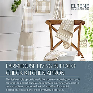 Elrene Home Fashions unisex adult Onesize Buffalo Check Apron with Pocket, Tan/White, 28 x33 Apron US