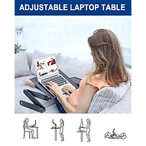 RAINBEAN Adjustable Laptop Desk, Laptop Stand for Bed Portable Lap Desk Foldable Table Workstation Notebook Riser with Mouse Pad, Ergonomic Computer Tray Reading Holder Bed Tray Standing Desk