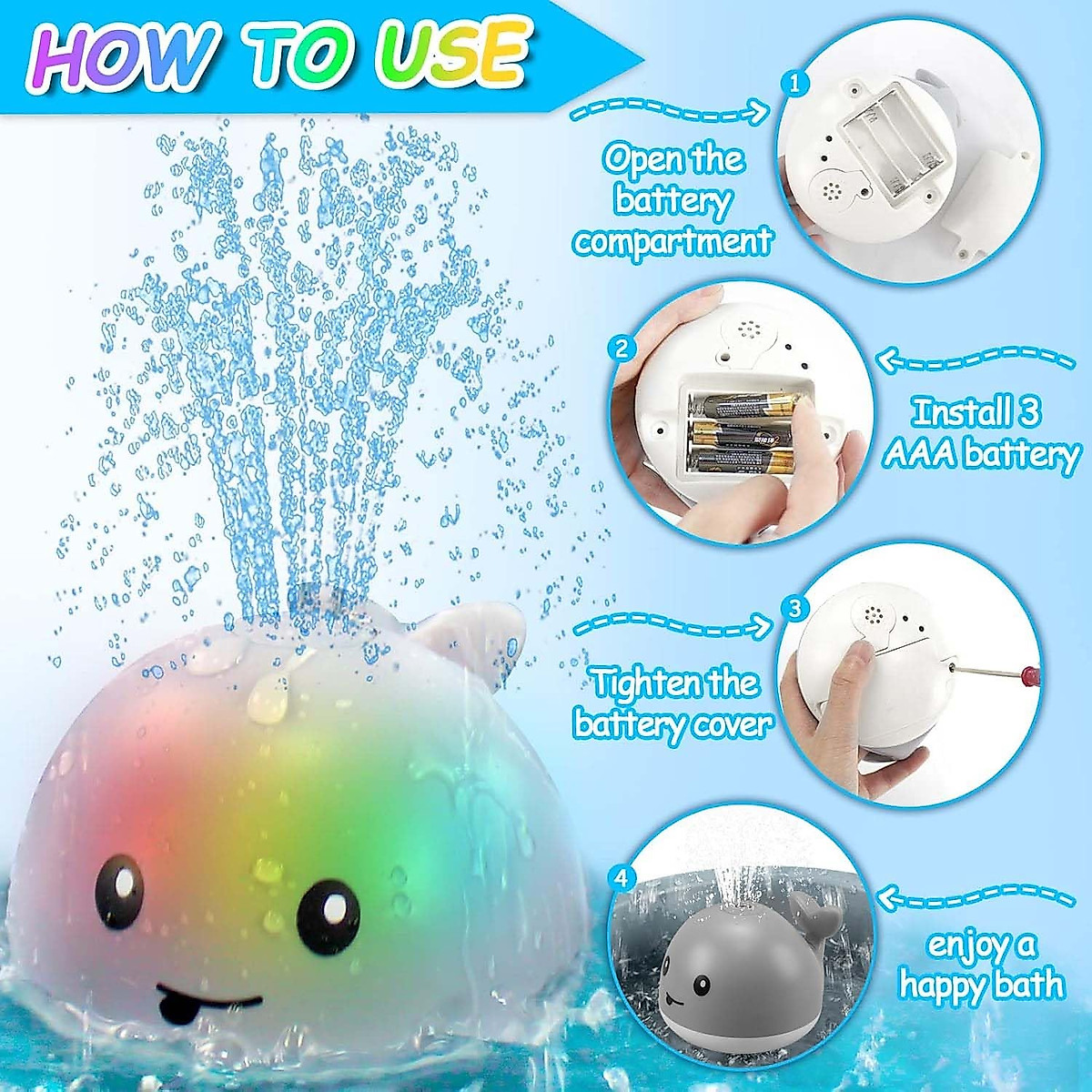 ZHENDUO Baby Bath Toys, Light Up Bath Toys, Sprinkler Bathtub Toys for Toddlers Infant Kids Boys, Automatic Spray Water Bath Toy, Pool Bathroom Baby Toy