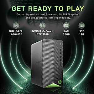 HP 2022 Pavilion Gaming Desktop Computer, Intel Core i5-10400F, 32GB RAM, 1TB PCIe SSD, NVIDIA GeForce RTX 3060 Graphics, Win 11 Pro, Black, 32GB Snowbell USB Card, Keyboard&Mouse