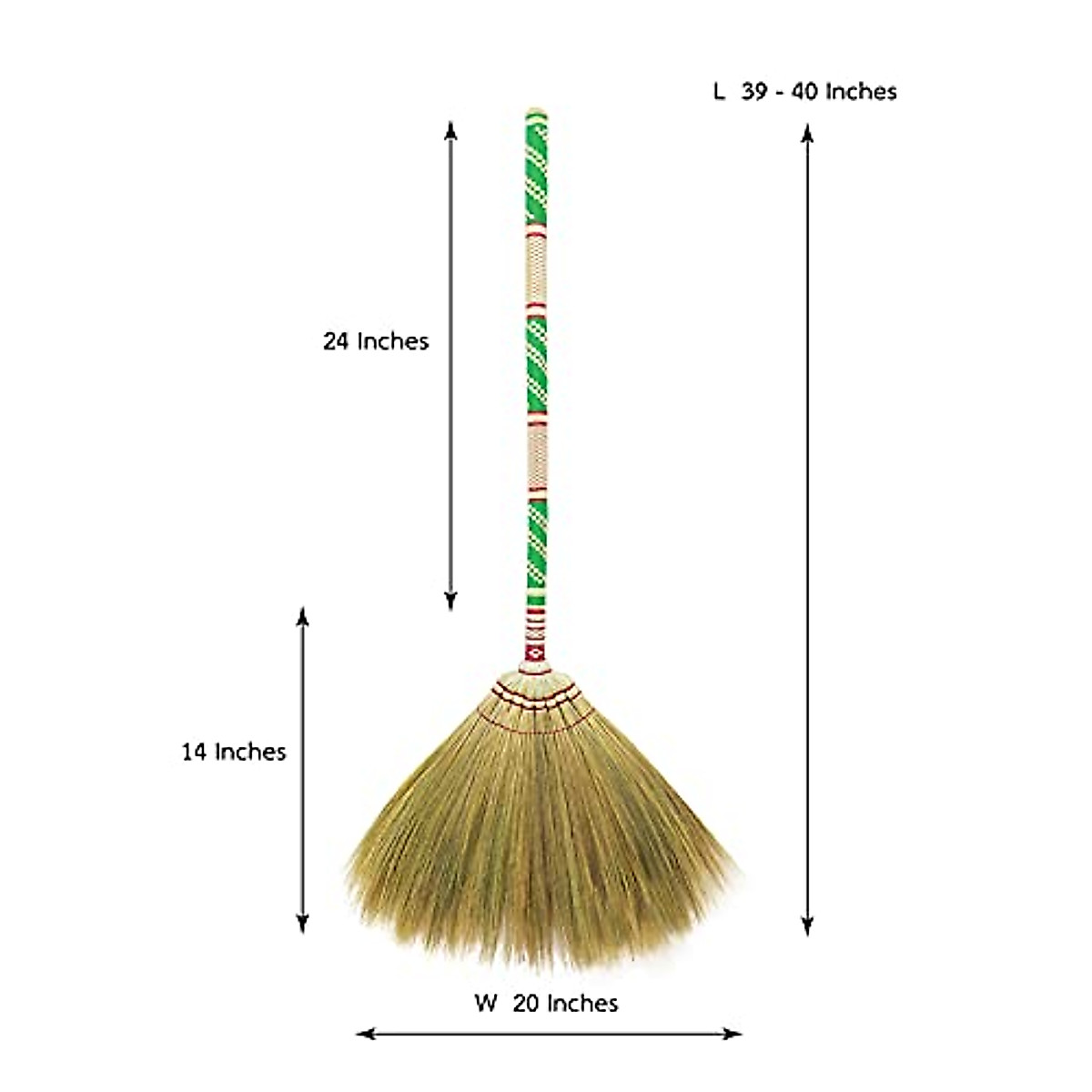 Natural Grass Broom for Sweeping Indoor and Outdoor with Brush Power and Circle Cleaning House, Kitchen, Office,Handmade Broom, Embroidered Woven,Housewarming Gifts Asian Broom 40 inch