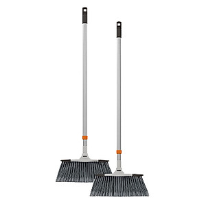 Slim Angle Broom, Heavy Duty Broom, Indoor Brom, Outdoor Angle Broom with Extendable Handle, Durable Collapsible Broom for Home, Kitchen, RV, Travel, Grey, 2 Pack, by Superio