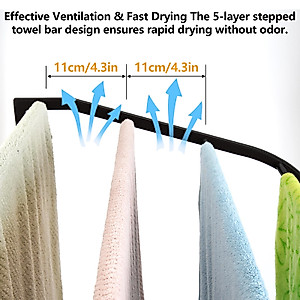 IDEALHOUSE Pool Towel Rack Outdoor with Wheels,PVC Trapedozal Outdoor Towel Rack for Pool,5 Bar Curved Towel Rack - Free Standing Poolside Storage Organizer,Towel Stand for Beach,Pool,Indoor,Black