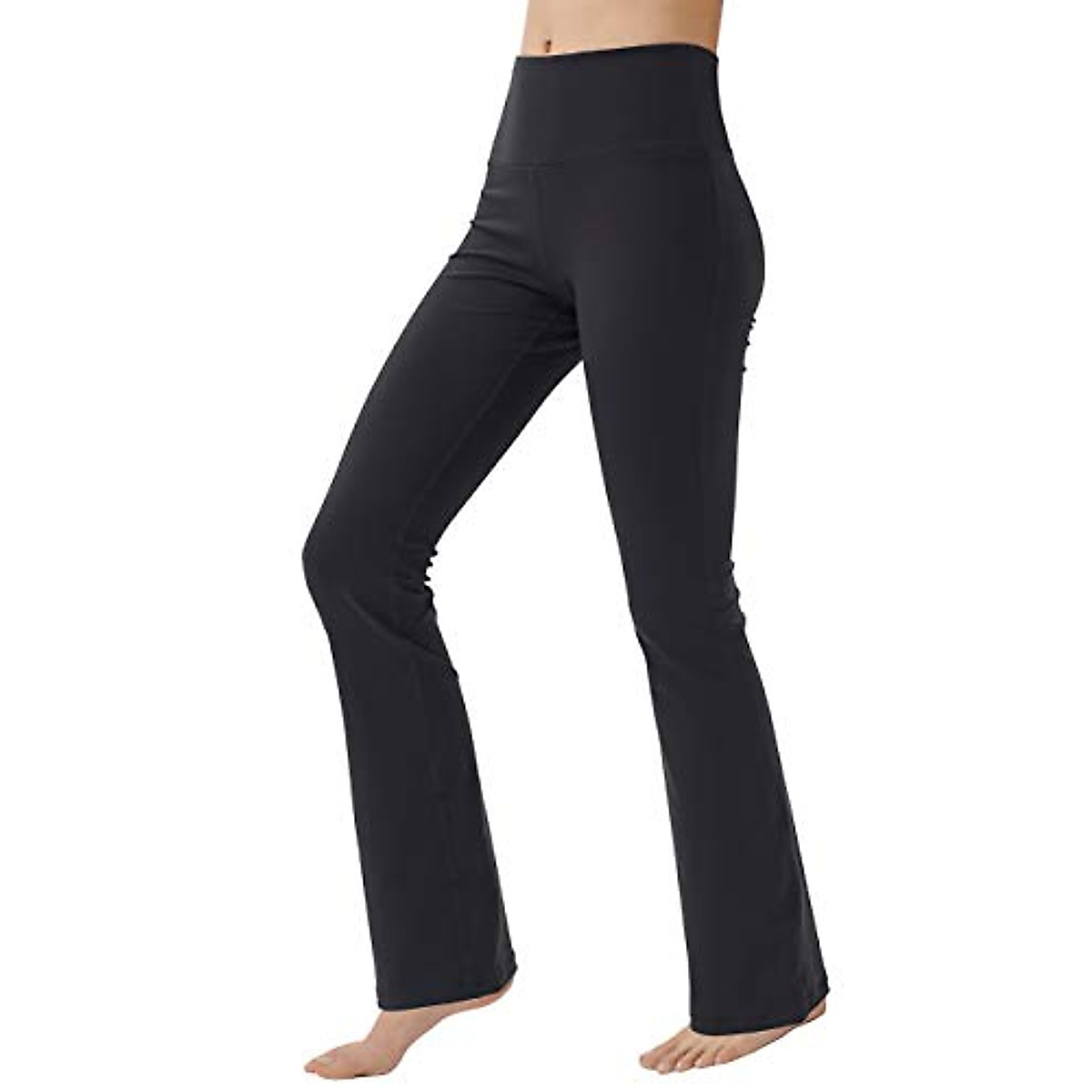 Keolorn Bootcut Yoga Pants for Women High Waist Workout Pants for Women Tummy Control Bootleg Work Pants Dress Pants (Black, L)