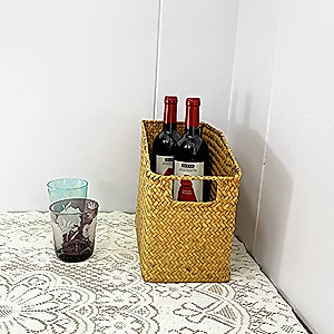 MISNINE Multifunction Basket Magzine Book Holder Basket,Handwoven Seagrass Rustic Home Décor (Small)
