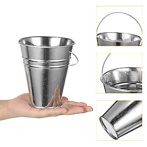 12 Pcs Galvanized Bucket with 12 Pcs Clear Plastic Ice Scoop 20.3 oz Metal Beer Bucket with Handle Metal Pail Mini Toy Container 16 Pcs Blackboard Sticker for Candy Popcorn Snacks Party Supplies