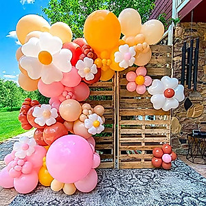 155Pcs Daisy Balloon Arch Garland Kit Macaron Pink Yellow Orange White Heart Balloons with Plum Clip Daisy Shaped Flower for Two Groovy Party Decor Daisy Theme Wedding Birthday Baby Shower