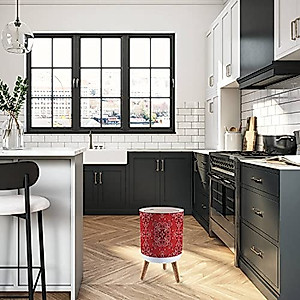 Trash Can with Lid Seamless Based on Ornament Paisley Bandana Print Vintage Style Silk Wood Small Garbage Bin Waste Bin for Kitchen Bathroom Bedroom Press Cover Wastebasket 7L/1.8 Gallon