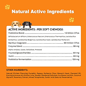 Munchy Chomps Probiotics Chews for Dogs - Gut Health & Digestion Support with PreforPro & Bacillus Subtilis - Promotes Bowel Regularity & Immune Strength (Chicken)