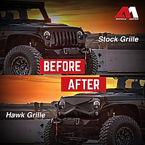 American Modified Hawke Easy Installation Front Grille Cover for 2007 to 2018 Jeep Wrangler, JK/JKU, Rubicon, and Sahara Sport, Matte Black