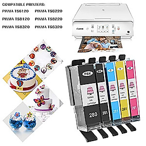 Youtook Compatible for 280 281 Ink Cartridges, C A K E Maker C A K E Printer Work with PIXMA TS6120 TS6220 TS6320 TS8120 TS8220 TS8320 Printer, Black, Cyan, Magenta & Yellow Included. (5 Pack)