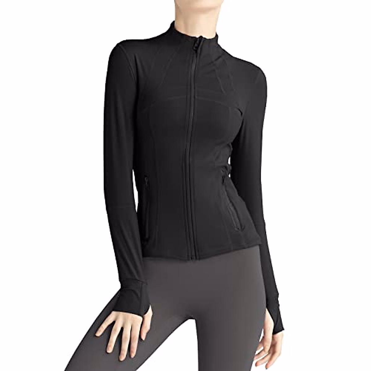 Locachy Women's Slim Fit Full Zip Athletic Running Sports Workout Jacket with Pockets Black XL