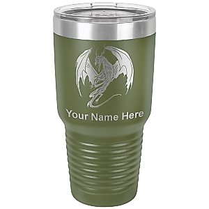 LaserGram 30oz Vacuum Insulated Tumbler Mug, Dragon, Personalized Engraving Included (Camo Green)
