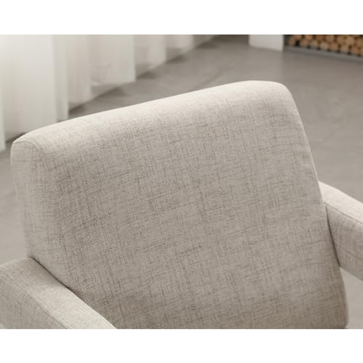 Kmax Modern Accent Chair Linen Fabric Leisure Chair Comfy Single Sofa Reading Chair with Hollow Arms for Living Room, Bedroom, Apartment, Club, Beige