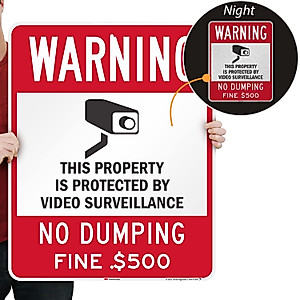 SmartSign 30 x 24 inch “Warning - Property Protected by Video Surveillance, No Dumping” Sign, 80 mil Aluminum, 3M Laminated EG Reflective Material, Red, White and Black, Made in USA